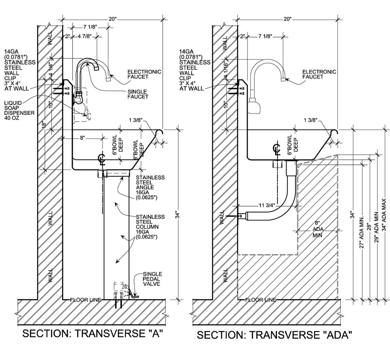 H.D. 14GA Island Sink, 1 ADA @Right 144" | 065Q144208-R1ADA ...