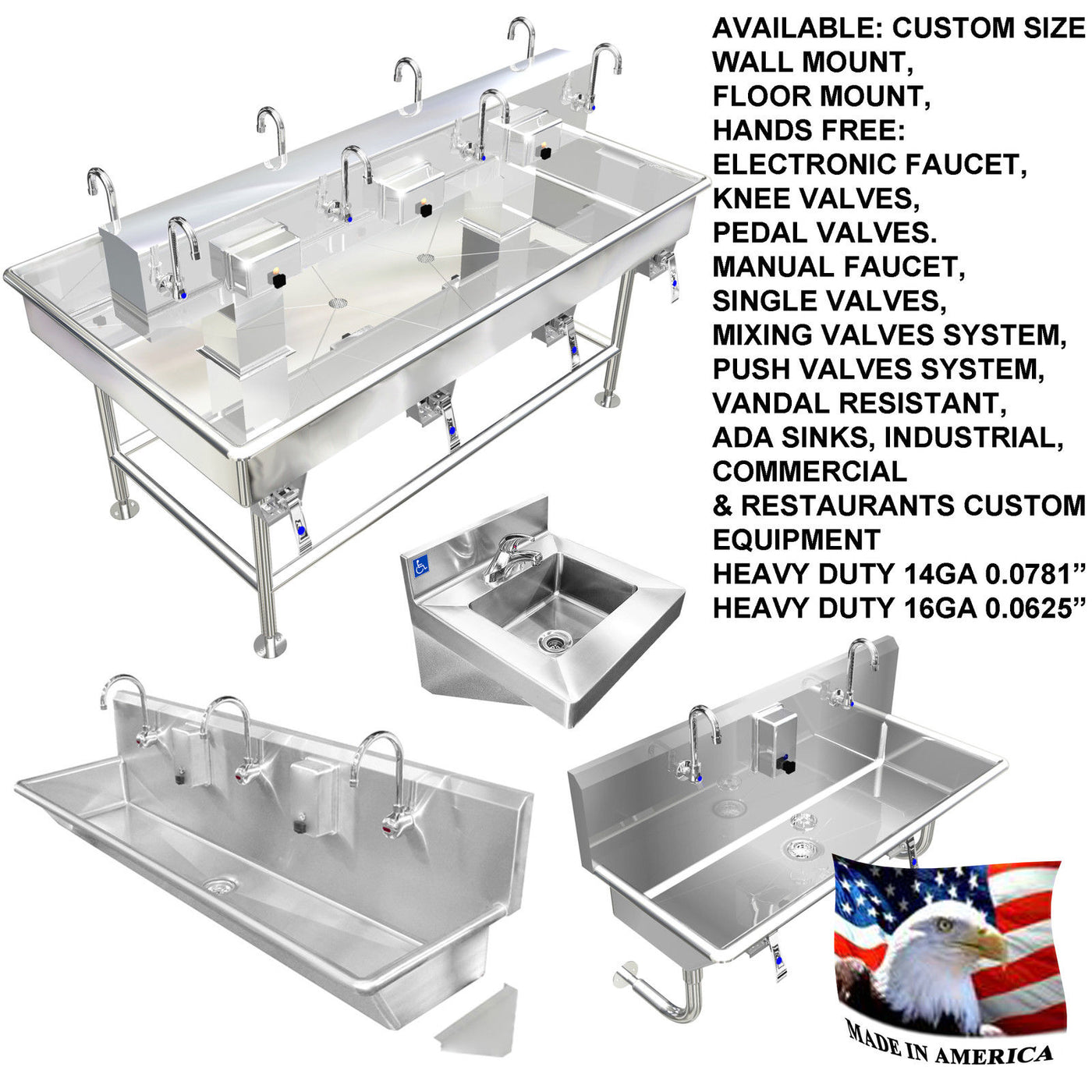 H.D. 14 GA ADA Compliant Single User Hand Sink, 20" | ADA-010M20195BB ...